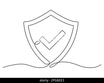 Shield with checkmark continuous line art. Protect linear symbol. Guard ...