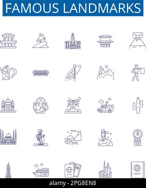 Famous landmarks line icons signs set. Design collection of Monument ...