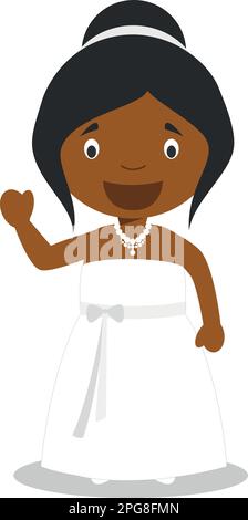 Black bride wearing a wedding dress in cartoon style Vector ...