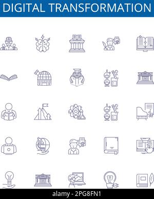 Digital transformation line icons signs set. Design collection of ...