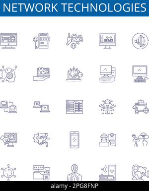 Network technologies line icons signs set. Design collection of Networking, Technologies, LAN ...