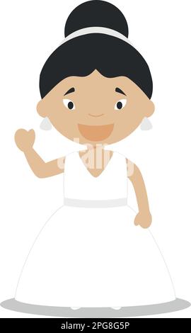 Mestizo bride wearing a wedding dress in cartoon style Vector ...