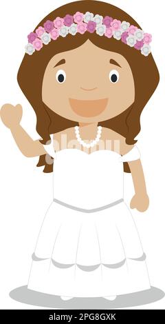 Mestizo bride wearing a wedding dress in cartoon style Vector ...
