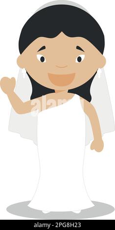 Mestizo bride wearing a wedding dress in cartoon style Vector ...