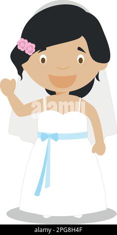 Mestizo bride wearing a wedding dress in cartoon style Vector ...