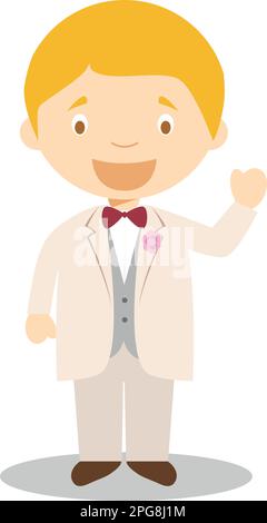 Caucasian bridegroom wearing a cream suit in cartoon style Vector ...