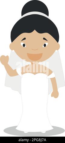 Mestizo bride wearing a wedding dress in cartoon style Vector ...