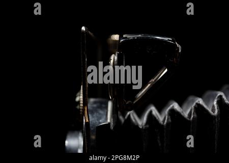 details of a vintage analog bellows camera with black background Stock ...