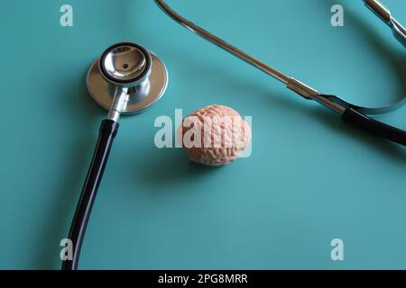 Human brain model and stethoscope. Medical and healthcare concept Stock ...