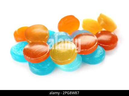 Many different color cough drops on white background Stock Photo - Alamy