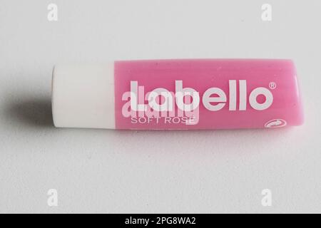 In this Illustration. Labello pink lip balm. The name of the Labello ...
