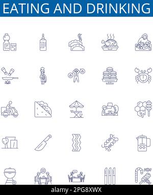 Ingesting line icons collection. Swallowing, Digesting, Eating ...