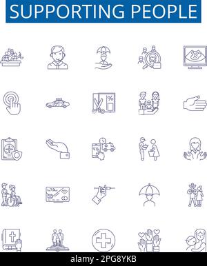 Supporting people line icons signs set. Design collection of Aid ...
