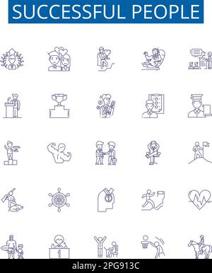 Successful people line icons signs set. Design collection of achievers ...