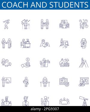 Coach and students line icons signs set. Design collection of Coach ...