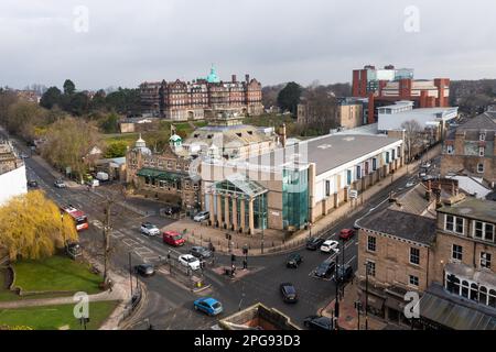 HARROGATE, UK - MARCH 18, 2023. An aerial cityscape of Harrogate town ...