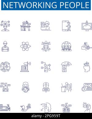 Networking people line icons signs set. Design collection of Networking ...