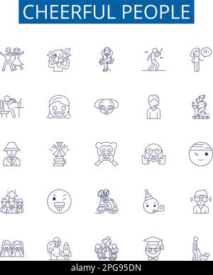 Cheerful people line icons signs set. Design collection of Cheerful ...