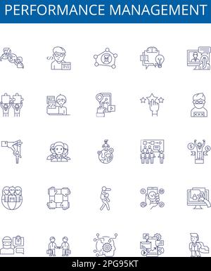 Implementing line icons collection. Integrating, Executing, Applying, Enacting, Launching ...