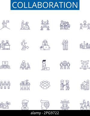 Coordination line icons collection. Synchronization, Collaboration, Cooperation, Confluence ...