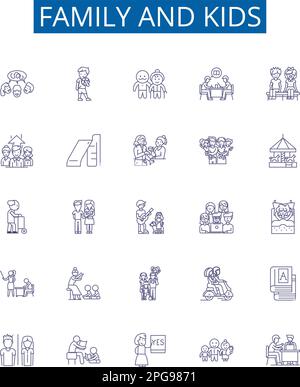 Family and kids line icons signs set. Design collection of Family, Kids, Parenting, Sibling ...