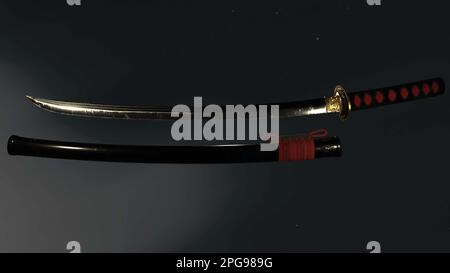 Two traditional Samurai swords displayed on a dark background, with ...