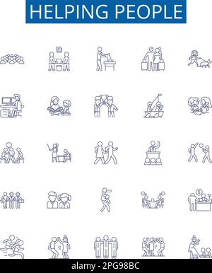 Helping people line icons, signs, vector set, outline illustration ...