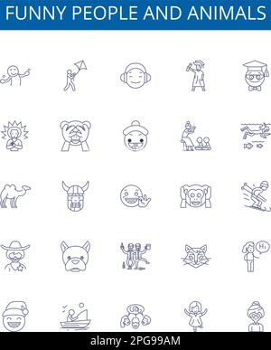 Funny people and animals line icons, signs set. Humorous, Comical ...