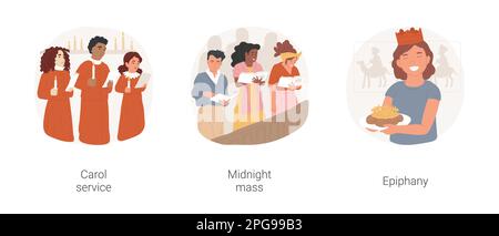 Carol service isolated cartoon vector illustration. Group of kids ...