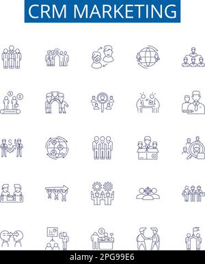 Crm marketing line icons signs set. Design collection of CRM, Marketing ...