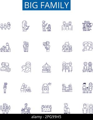 Big family line icons signs set. Design collection of Large, Clan ...