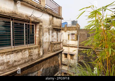 Typical dirty, squalid, dilapidated apartment blocks in a poor slum ...