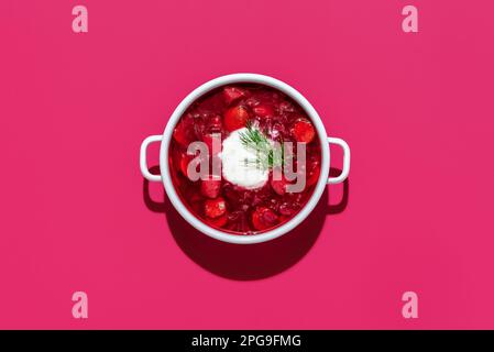 ukrainian borscht with sour cream isolated on white background Stock ...