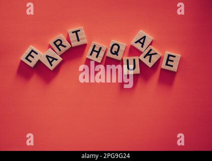 Inscription earthquake from vibration moves on background. Concept of ...
