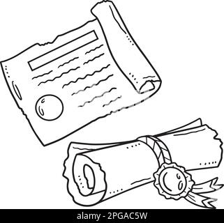 Graduation Diploma Isolated Coloring Page for Kids Stock Vector Image ...