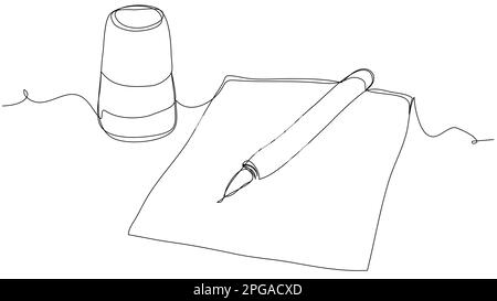 continuous single line drawing of ballpoint pen, line art vector ...