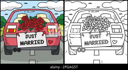 Wedding Car Just Married Coloring Page for Kids Stock Vector Image ...