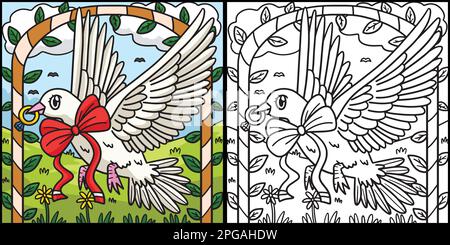 Wedding Dove Coloring Page Colored Illustration Stock Vector Image ...