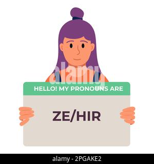Gender pronouns - non-binary person holding sign with pronoun ...