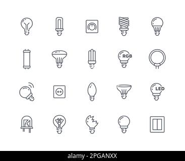 Diode icons set outline vector. Anode light. Led alarm neon isolated ...