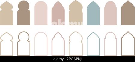 Ramadan window frame shapes. Islamic golden arches. Muslim mosque ...