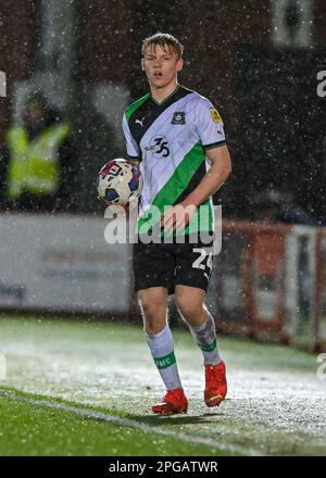 Saxon Earley #24 of Plymouth Argyle walks on and inspect the pitch ...
