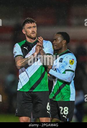 Dan Scarr of Plymouth Argyle applauds the fans at full time during the ...