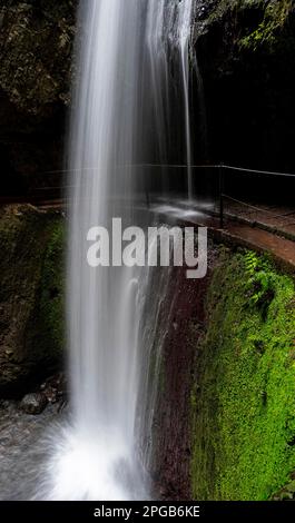 Levada do Moinho, Waterfall in a gorge, Ponta do Sol, Madeira, Portugal ...