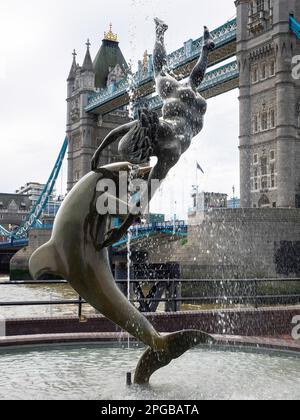 David Wayne Sculpture Girl with the Dolphin next to Tower Bridge in ...