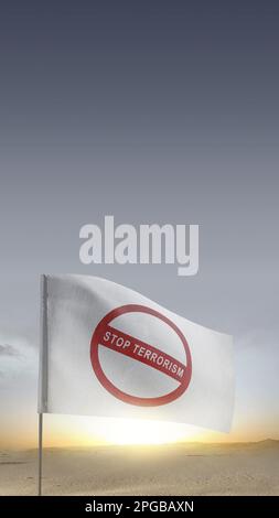 White flag with stop terrorism sign on white background Stock Photo - Alamy