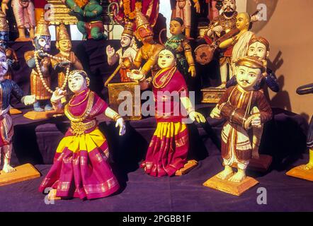 Doll display of kolu during the Navratri festival in Tamil Nadu, South ...