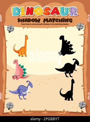 Dinosaur matching shadow game template illustration Stock Vector Image ...