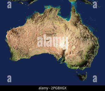 Australia. Highly detailed 3D rendering of shaded relief map with ...