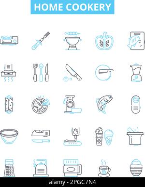 cookery icons, signs, outline symbols, concept linear illustration line ...